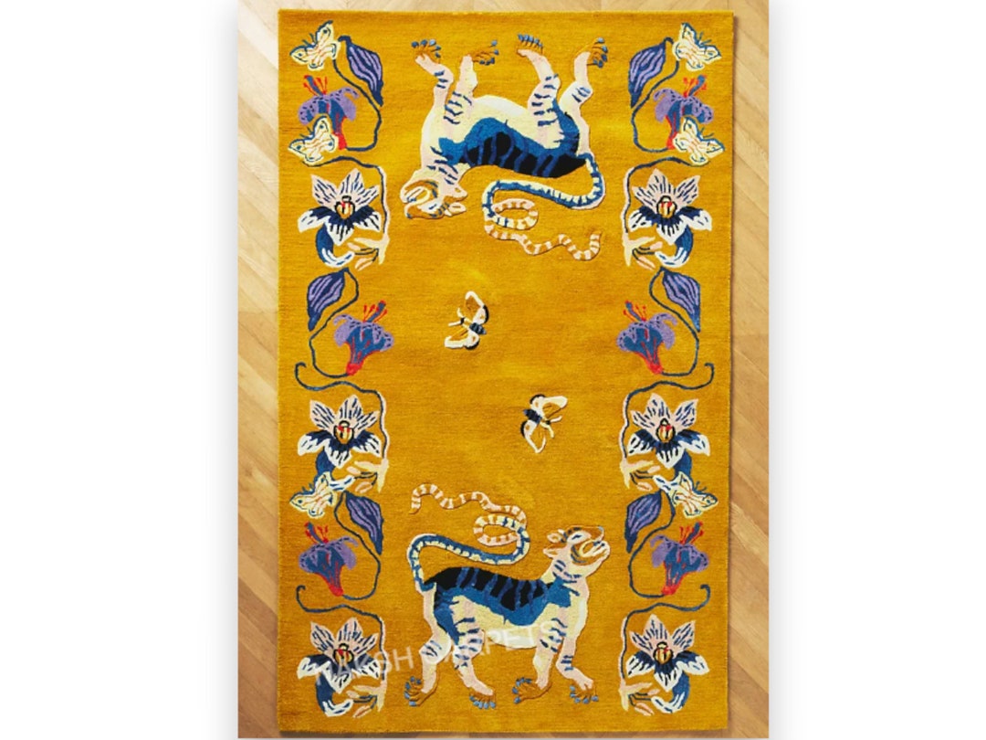 Yellow Pictorial Trible Fine Nepali Tibetan Style Rug Hand Tufted ...