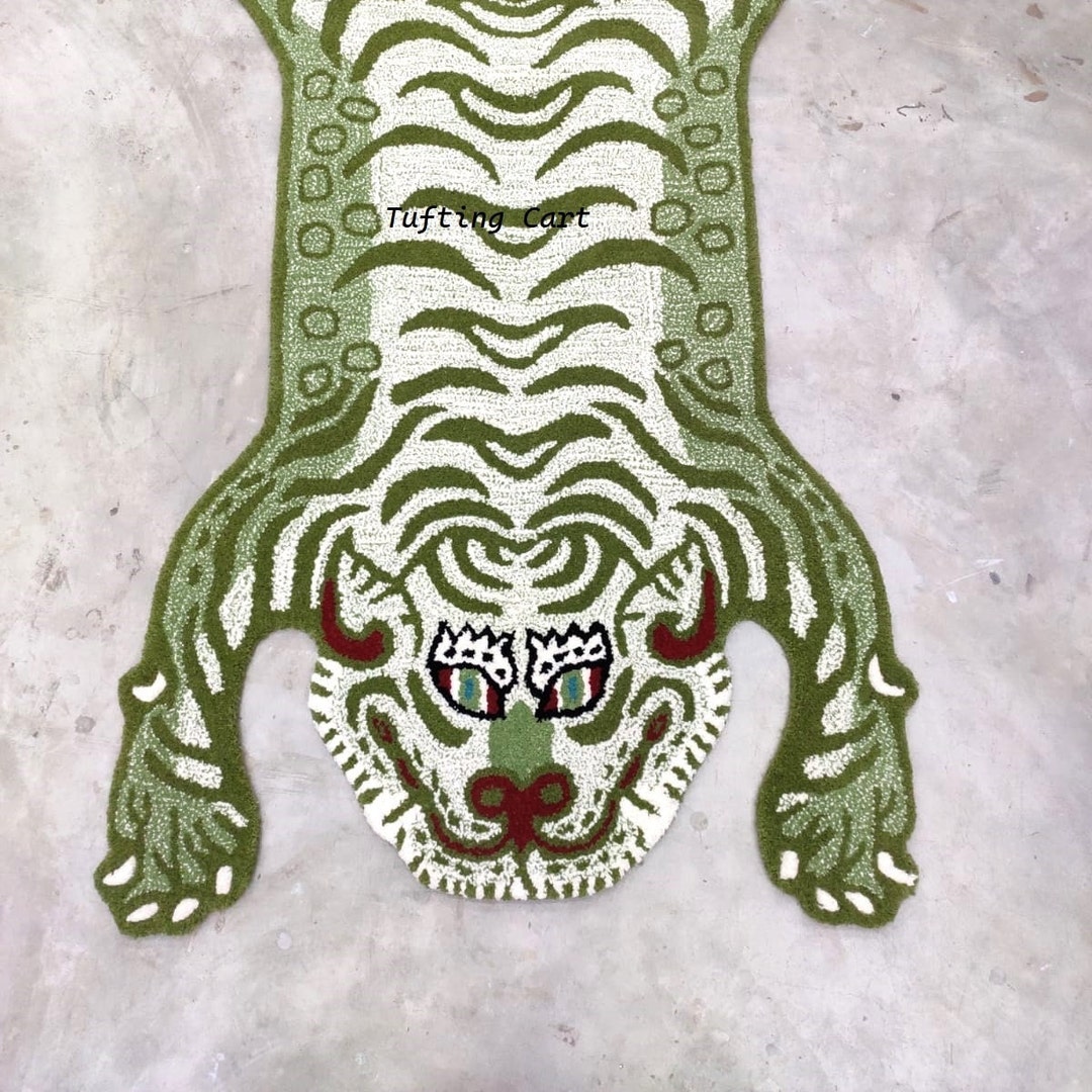 Tibetan Tiger Rug Green 3x5ft Hand Tufted Pure Handmade Rugs and ...