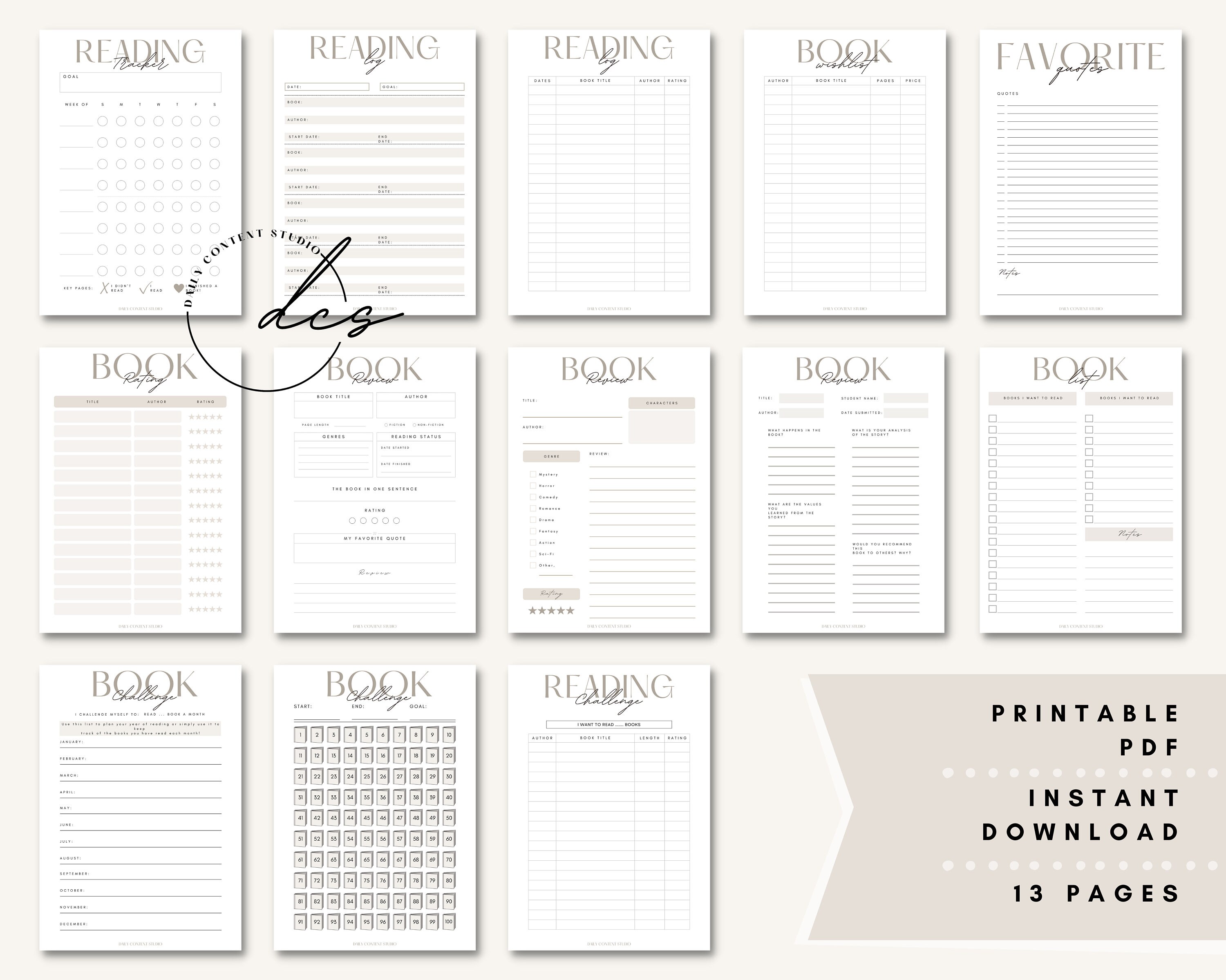 Reading Tracker Printable Reading Bundle Reading Log - Etsy
