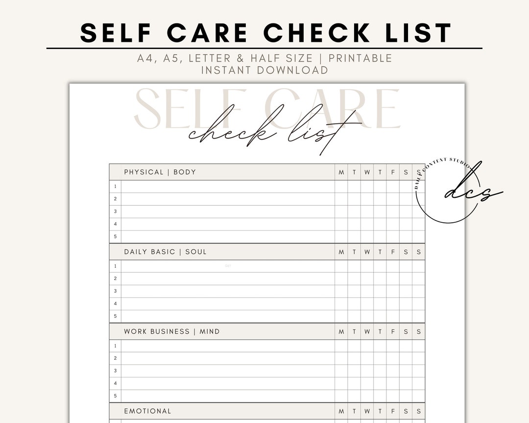 Weekly Self Care Check List Printable Self-care Planner - Etsy New Zealand