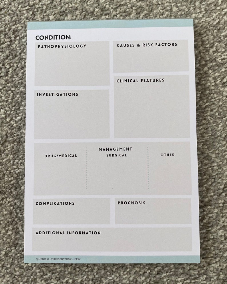 A5 Conditions/disease Revision Template Notepad for Medical/nursing ...