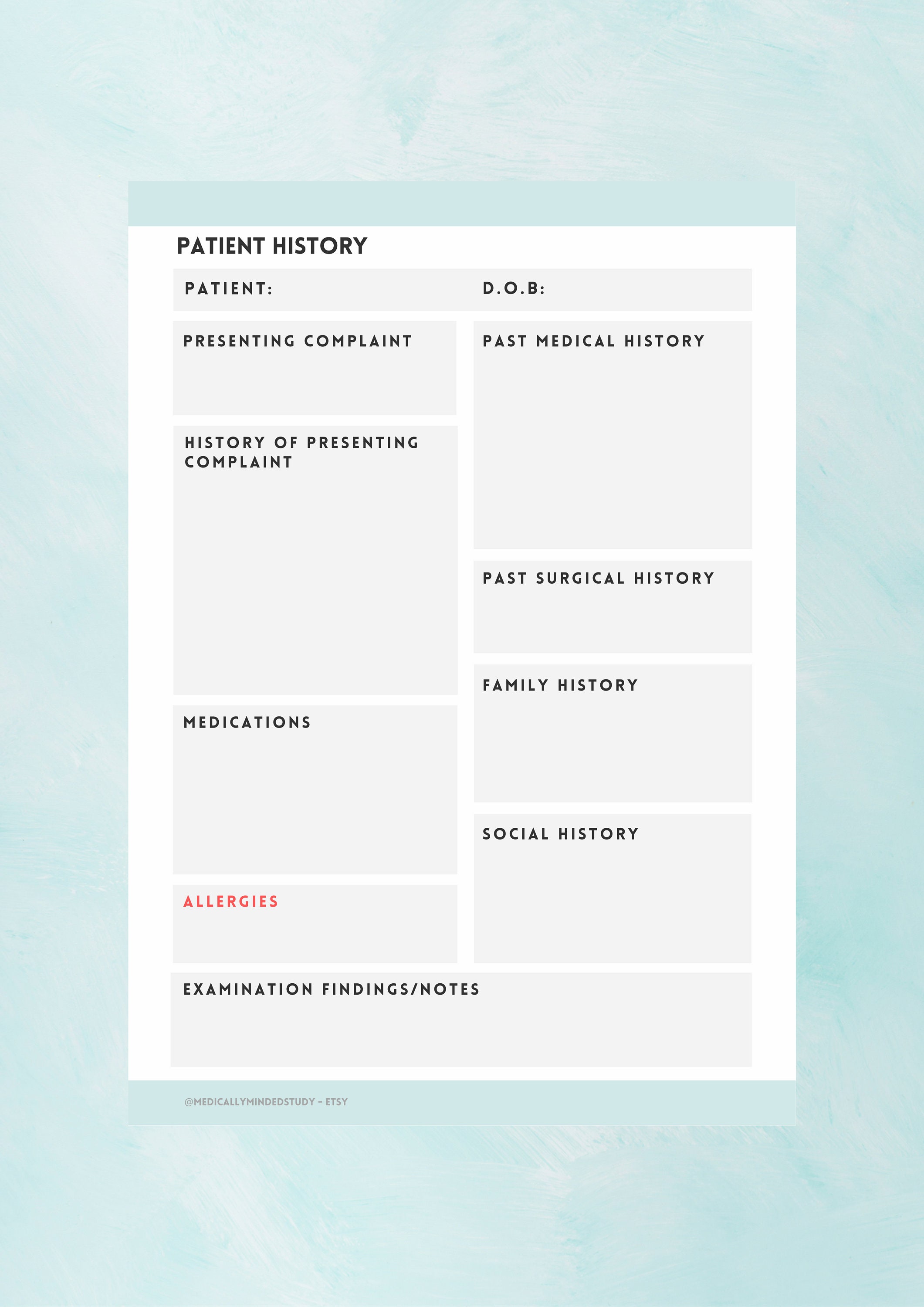 Patient History Taking Template for Medicine/nursing/paramedic ...