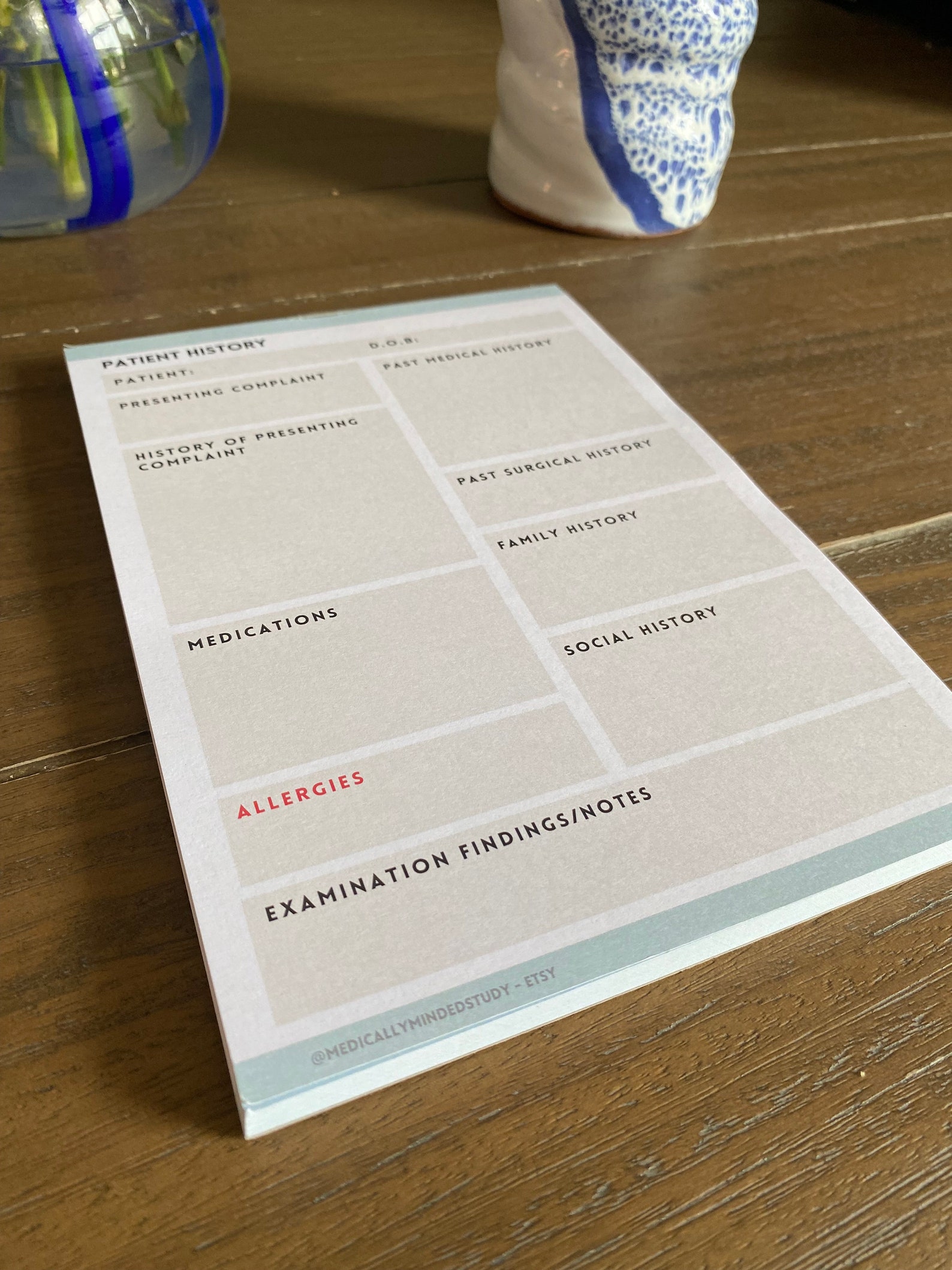 A5 Patient History Taking Template Notepad for Medical/nursing ...