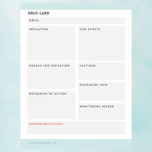 Pharmacology Drug Card Revision Template Sheet for Medicine/nursing ...