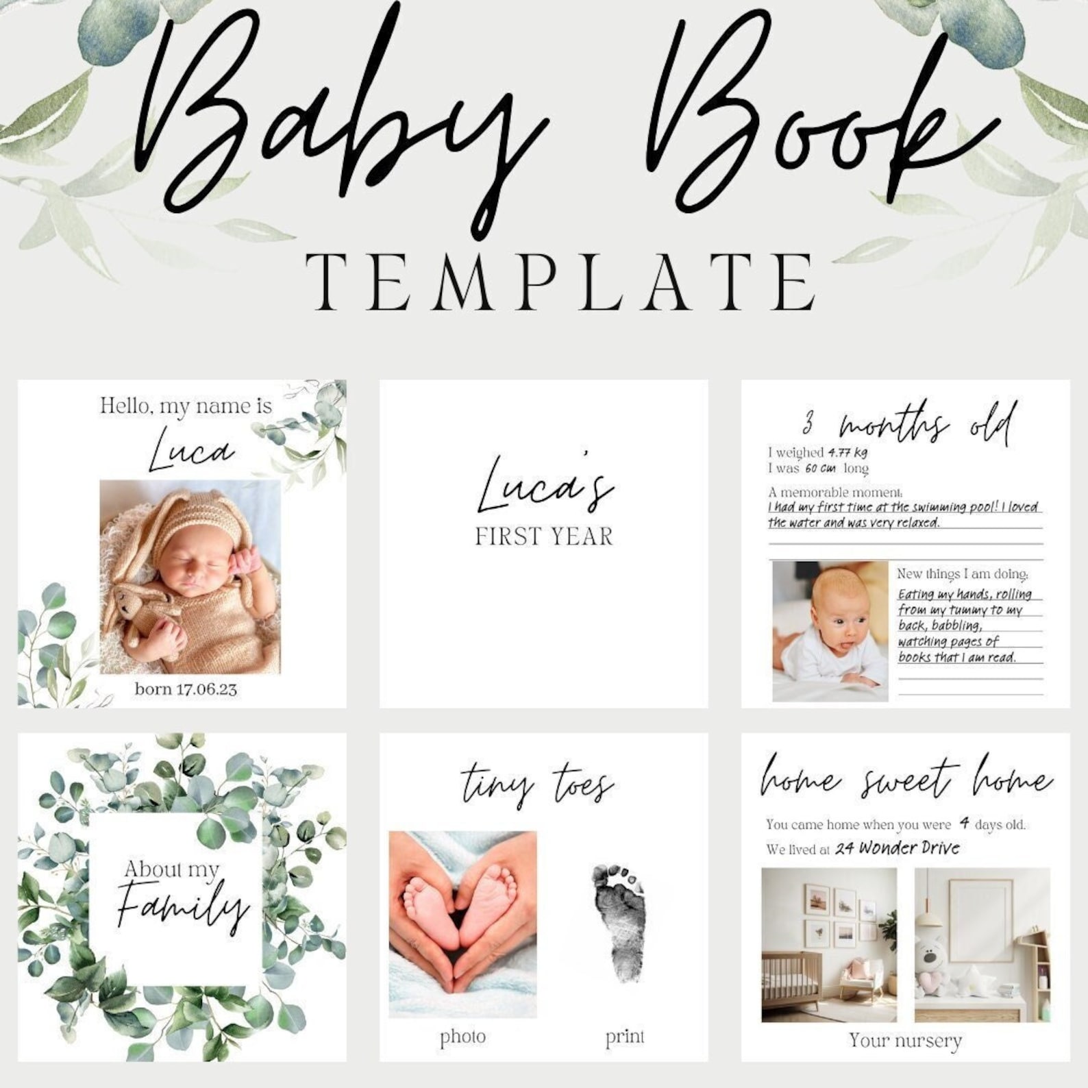 Baby Book Template | Printable | Editable | First Year | Canva Template ...