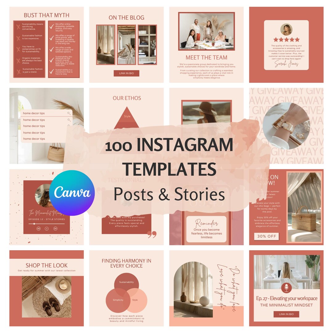 100 Instagram Post Templates | Canva Templates | Marketing Social Media ...