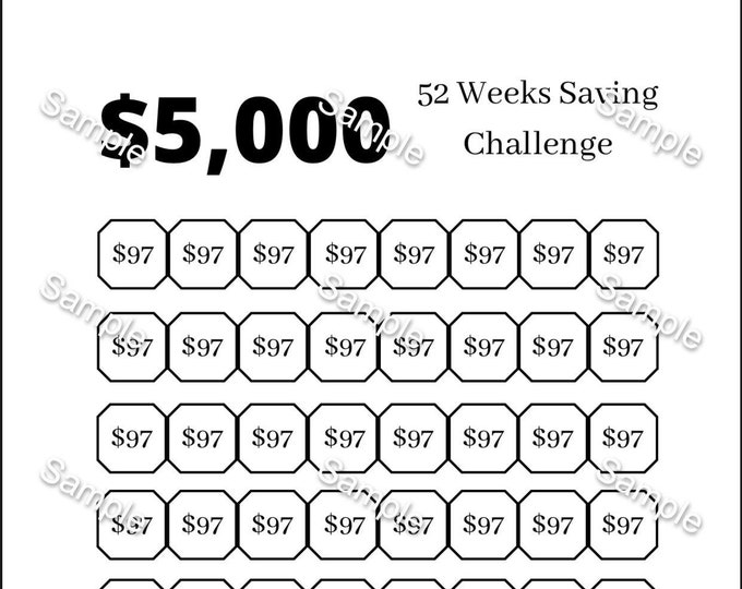 5k 52 Weeks Saving Challenge 5k in One Year Budget Savings - Etsy