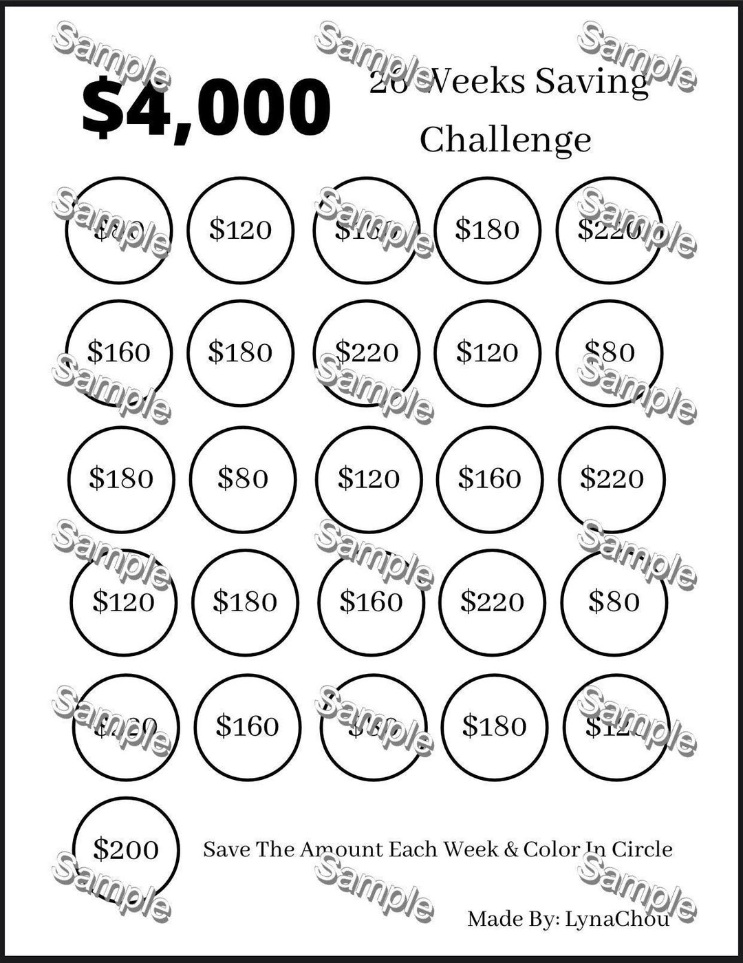 4k 26 Weeks Saving Challenge, 4k in One Year, 4k in 6 Months, Biweekly ...