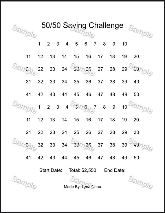 50/50 Saving Challenge Savings Challenge Budget Cash - Etsy