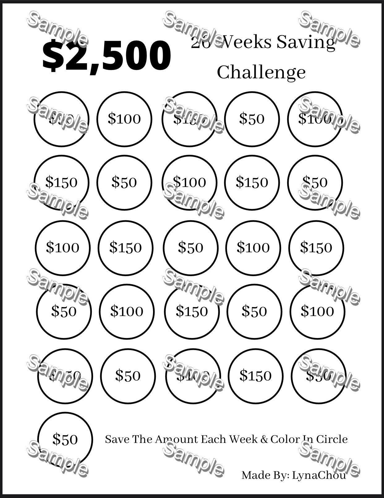 2500 26 Weeks Saving Challenge, 2500 in One Year, 2500 in 6 Months ...