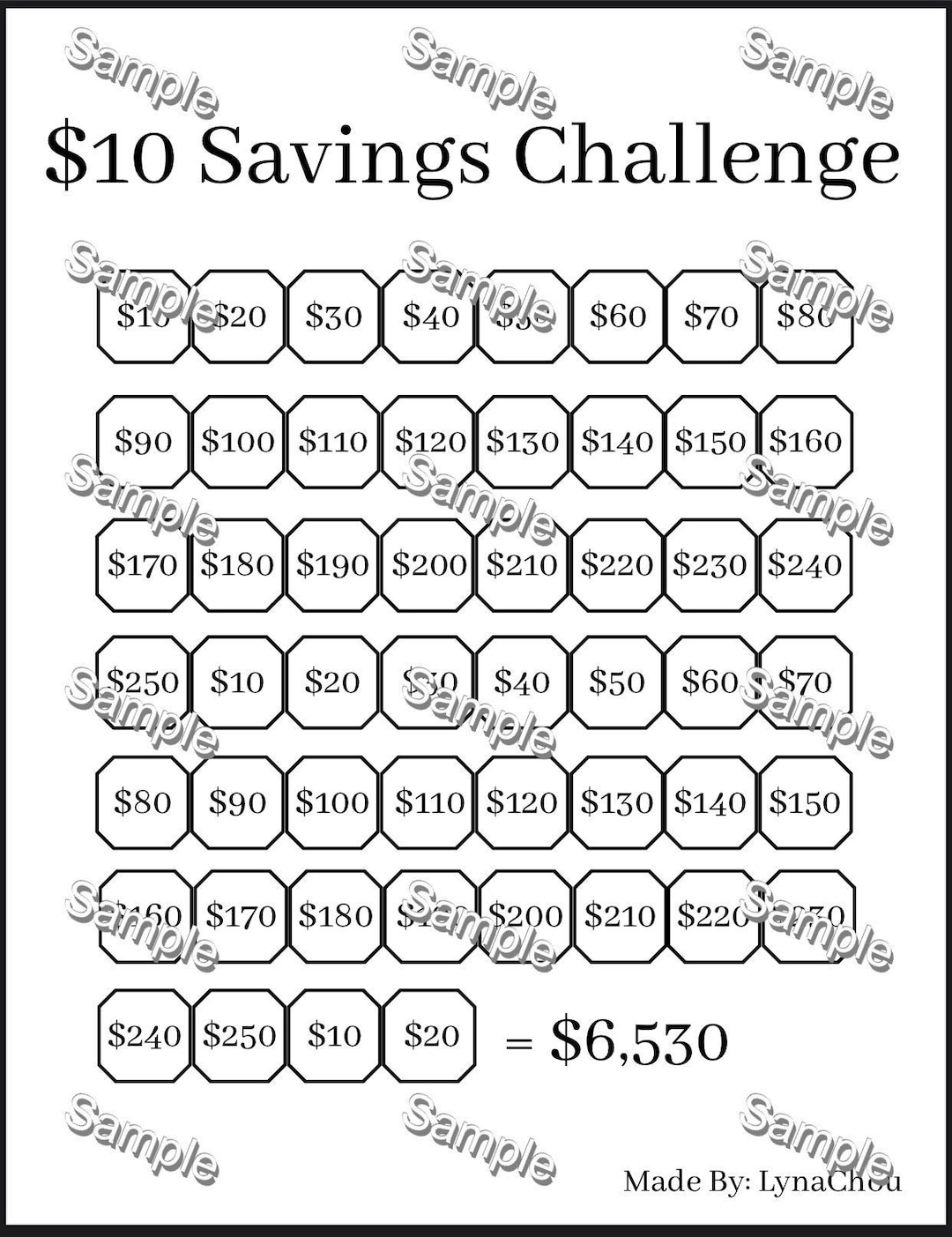 10 Dollar Savings Challenge, 52 Weeks Savings Challenge, 1 Year Savings ...