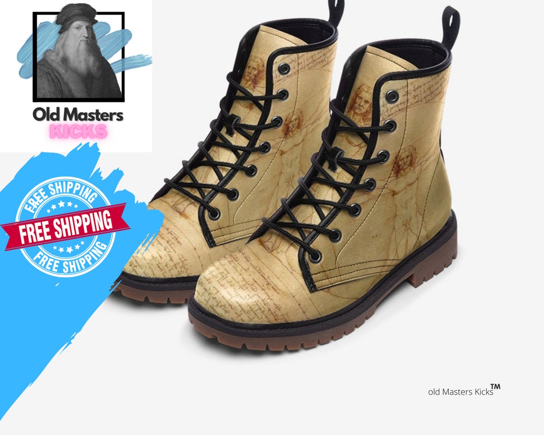 Women's Boots Leonardo Da Vinci Vitruvian Man Lace up Vegan Boots With ...