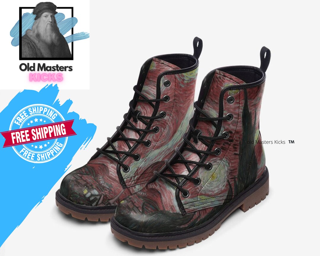 Women's Boots Starry Night by Vincent Van Gogh Pink Bots Starry Night ...