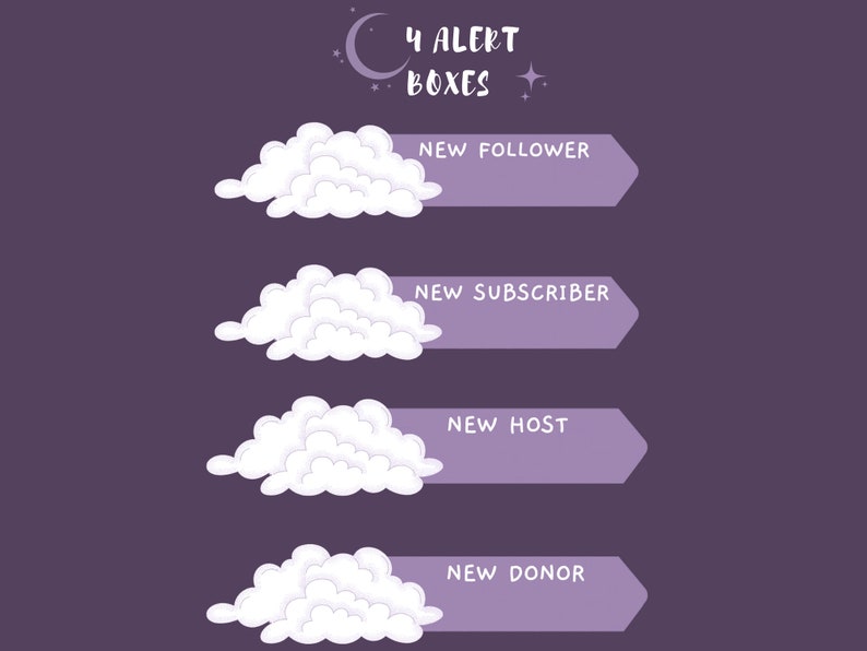 Purple Celestial Moon Cloud Animated Twitch Overlays, Cozy Twitch ...
