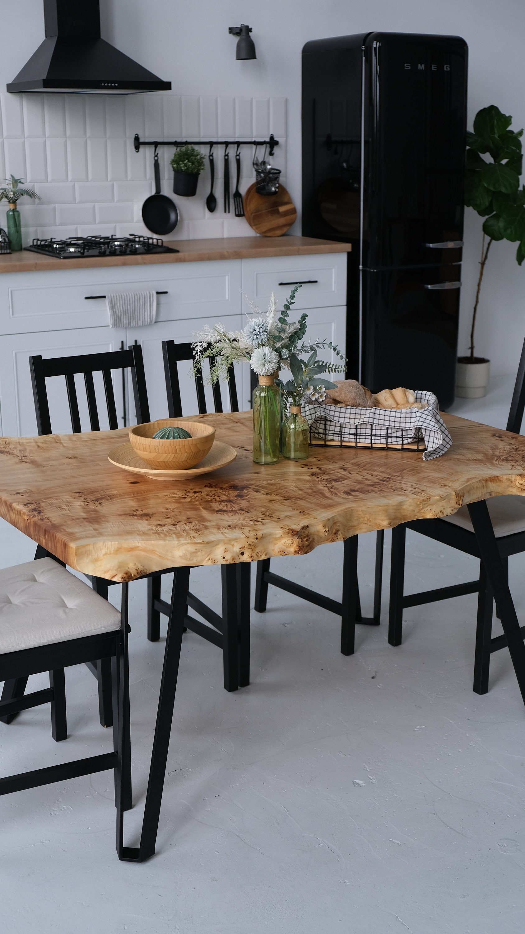 Dining Table With Live Edge Slab Table Wooden Kitchen Table - Etsy