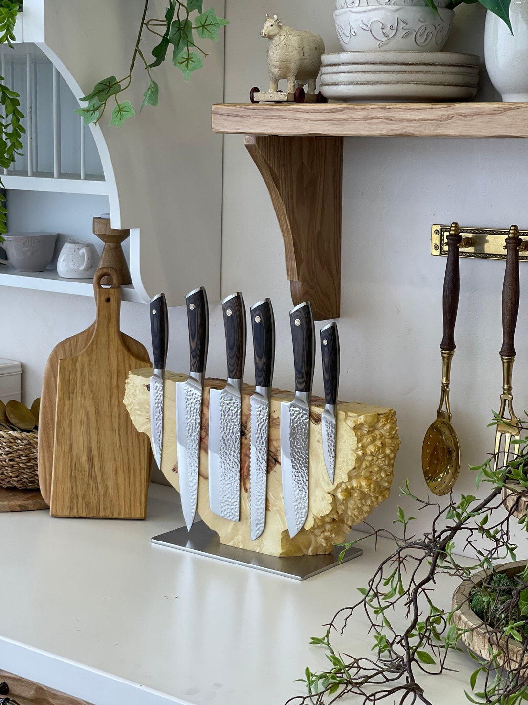 Burl Wood Live Edge Knife Block,magnetic Knife Board,kitchen Knife ...