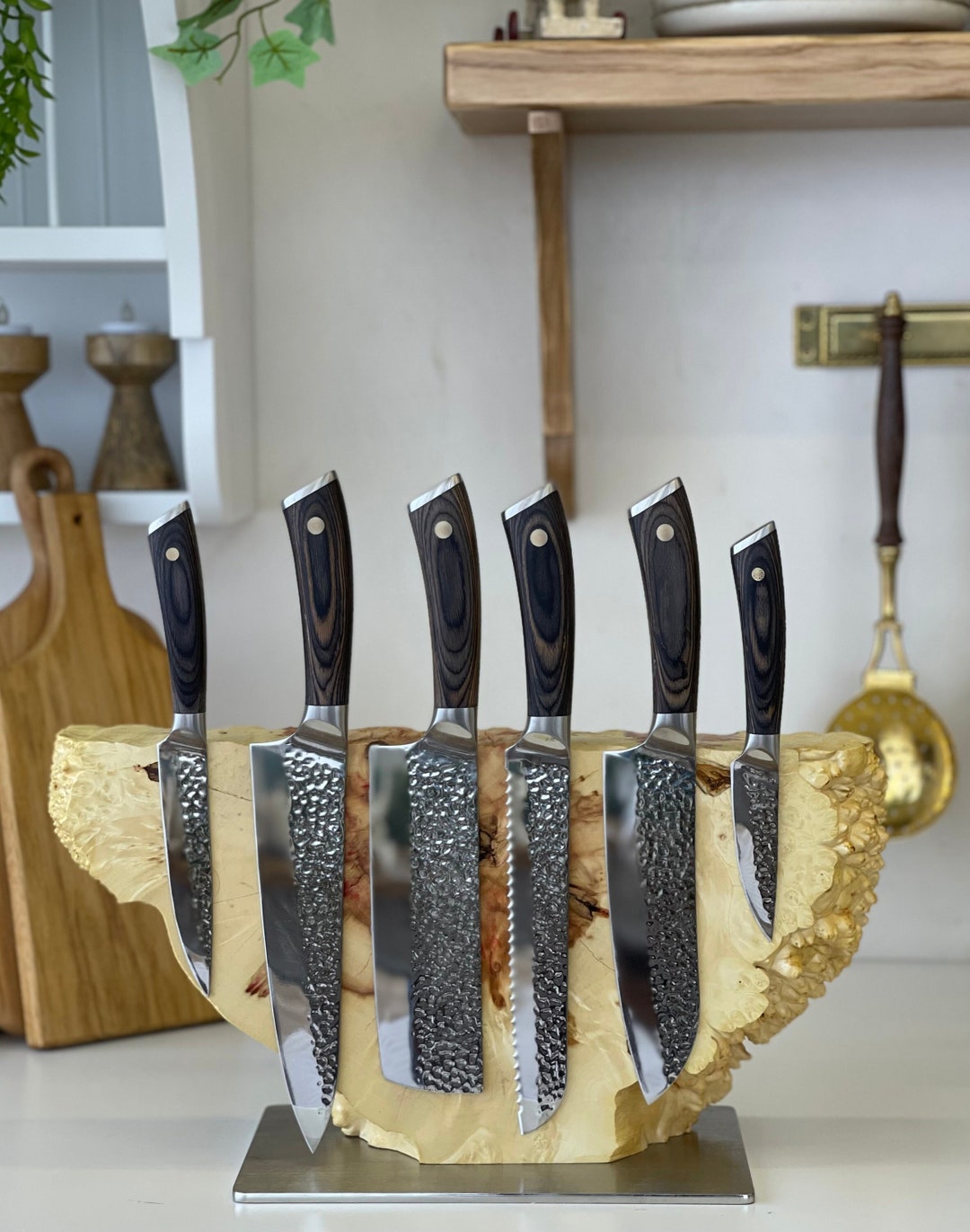 Burl Wood Live Edge Knife Block,magnetic Knife Board,kitchen Knife ...