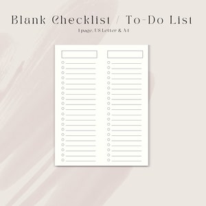 Blank Checklist Planner Printable, to Do List Planner, Checklist ...