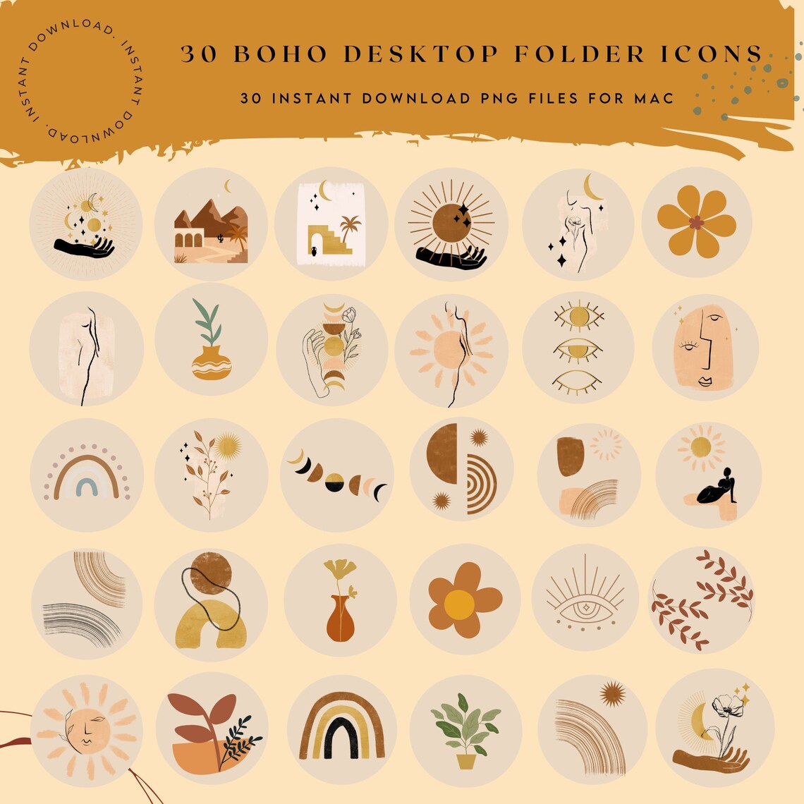 30 BOHO Desktop Folder Icons for Mac | Desktop Folder Icons | Bohemian ...