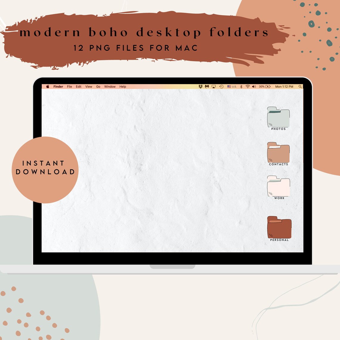 MODERN BOHO Desktop Folder Icons | Instant Download | Terra-cotta Color ...