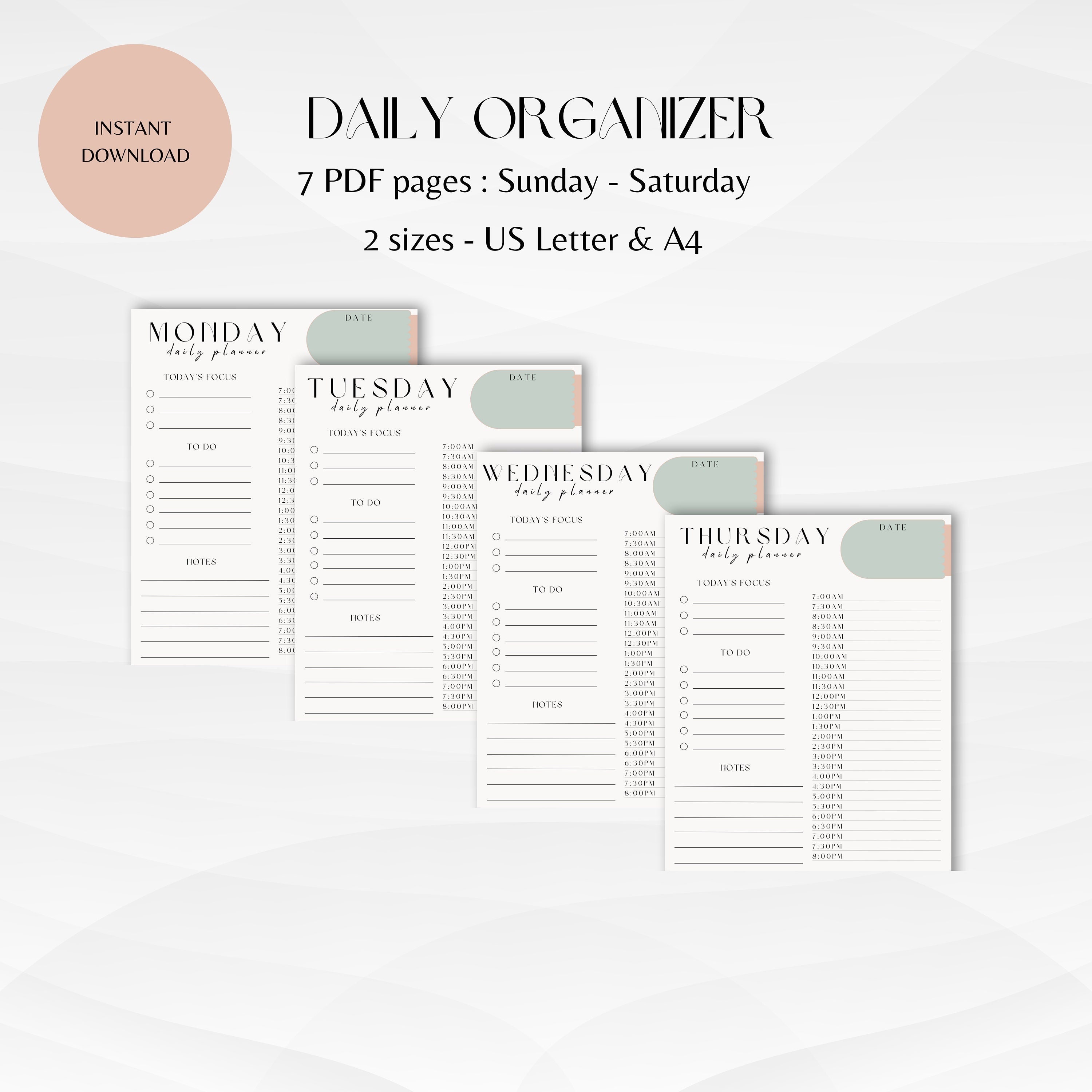 Daily Organizer Printable, Printable Planner, Work Day Organizer, to Do ...