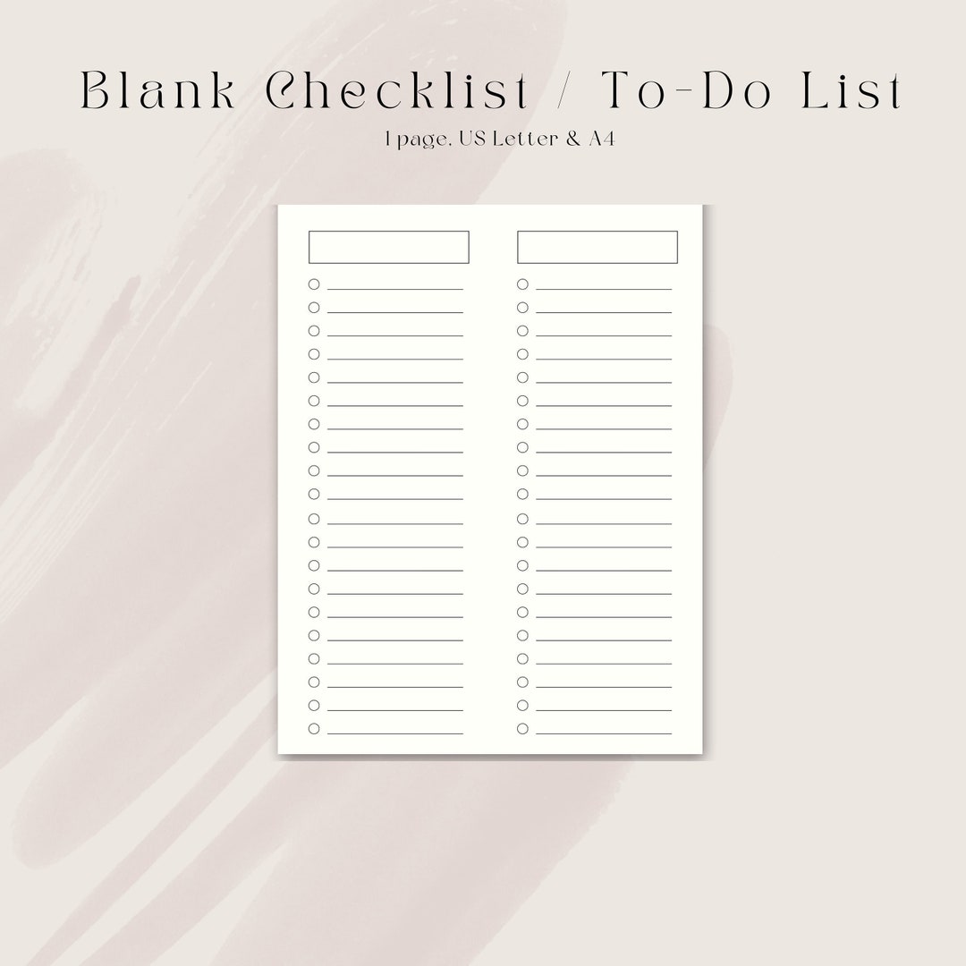 Blank Checklist Planner Printable, to Do List Planner, Checklist ...