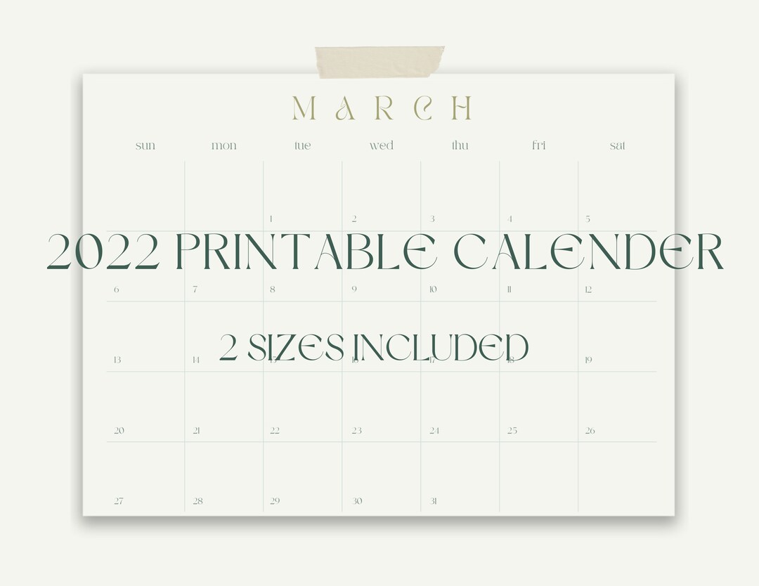 Printable 2022 Calendar | Monthly Planner | A4, Letter | Landscape ...