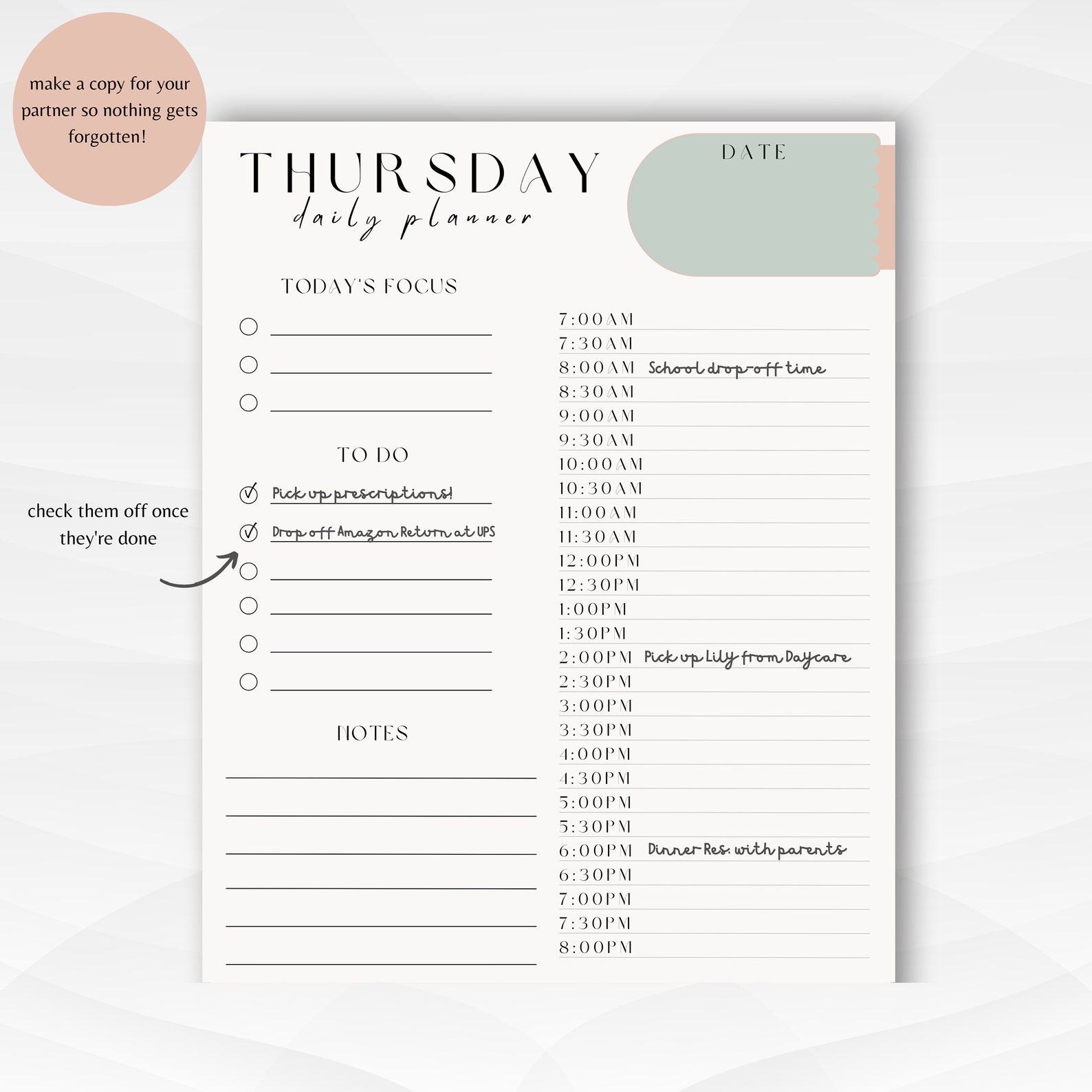 Daily Organizer Printable, Printable Planner, Work Day Organizer, to Do ...