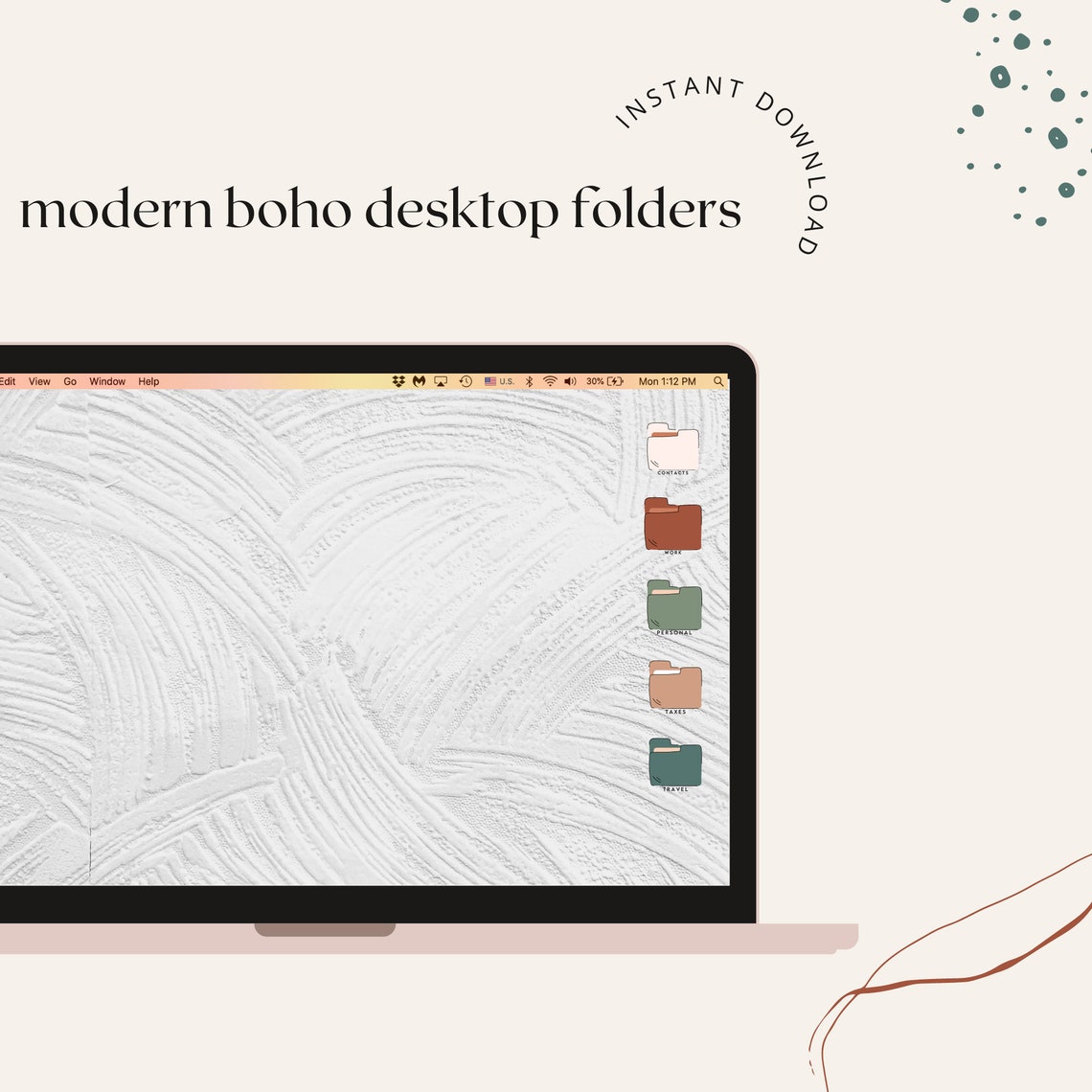 MODERN BOHO Desktop Folder Icons | Instant Download | Terra-cotta Color ...