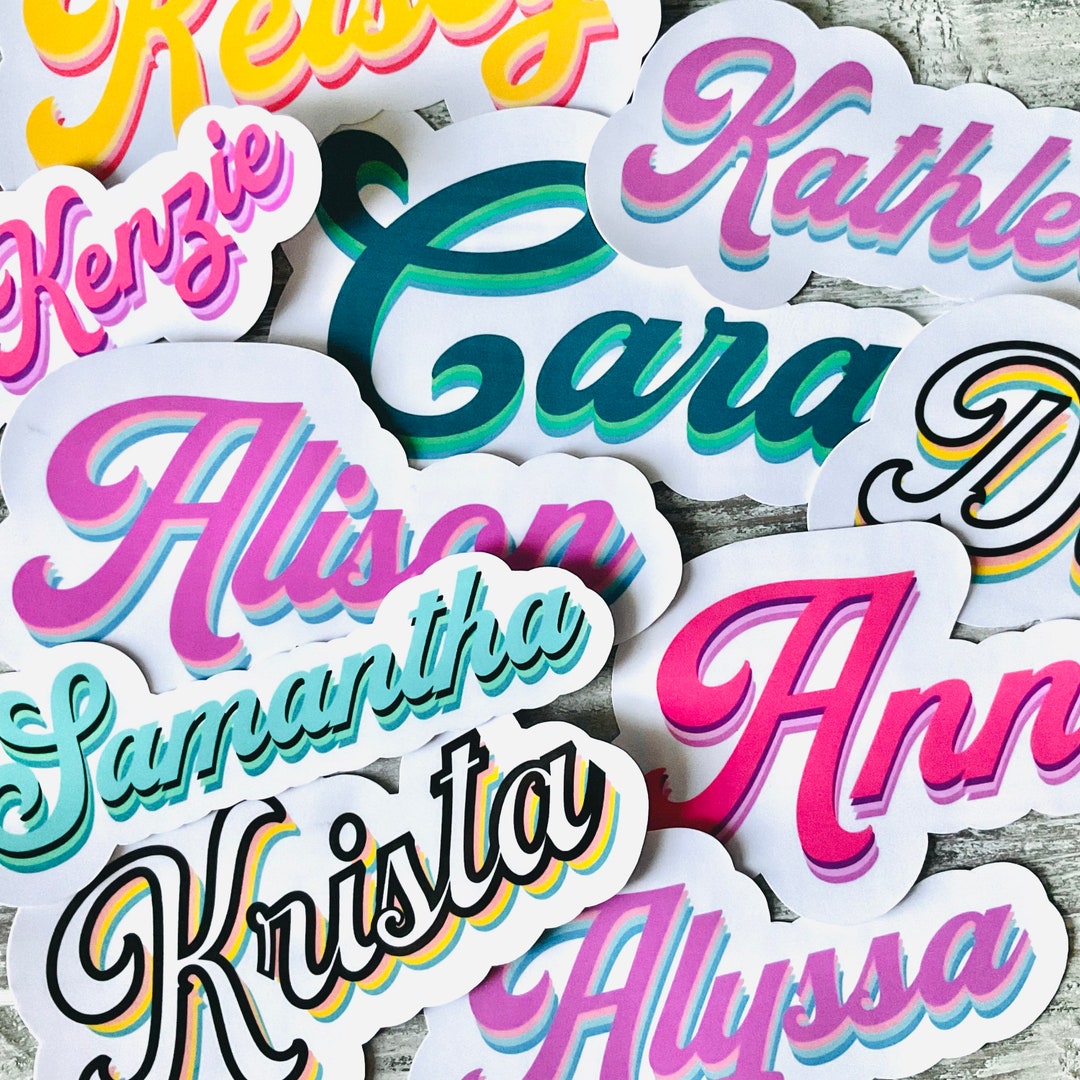 Custom Retro Name Sticker - Waterproof Vinyl Name Stickers - Etsy