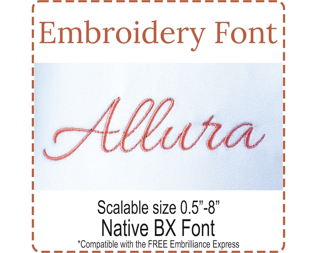 Allura Modern Script Casual Native BX Scalable Embroidery Font, Satin ...