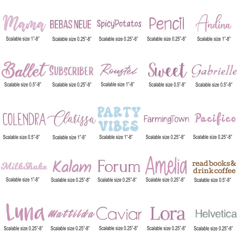 Bundle 50 Fonts Satin Stitch Native Scalable Sizes 0.25 - 8 Inches BX ...