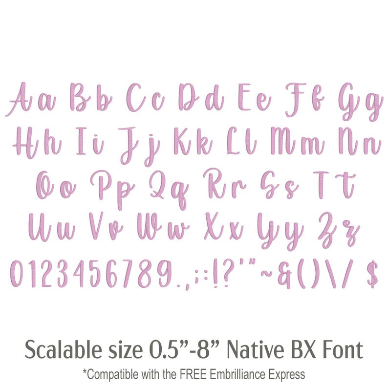 Better Milk Embroidery Font; Script Cursive Native BX Scalable Format ...