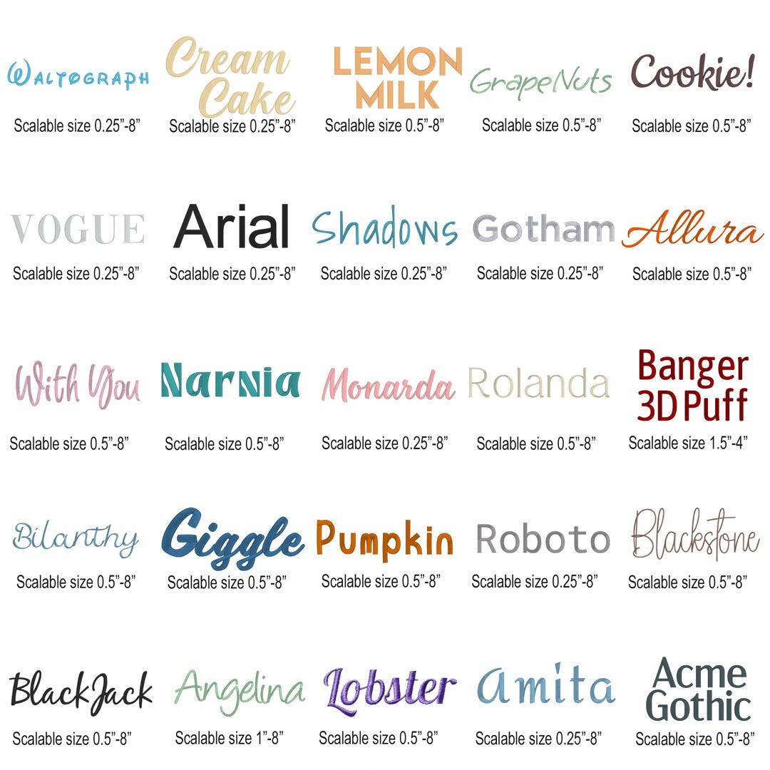 Bundle 50 Fonts Satin Stitch Native Scalable Sizes 0.25 - 8 Inches BX ...