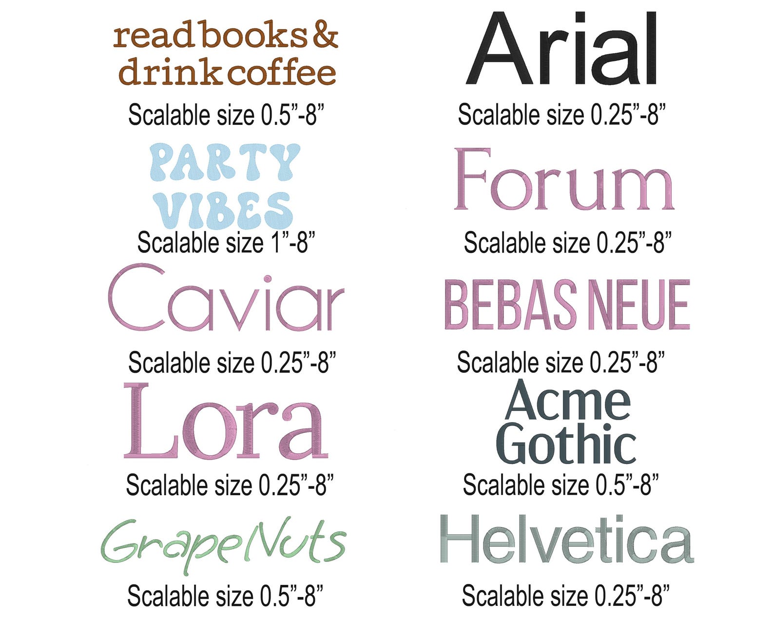Top 30 Bundle Fonts Satin Stitch Native Scalable Sizes 0.25 - 8 Inches ...