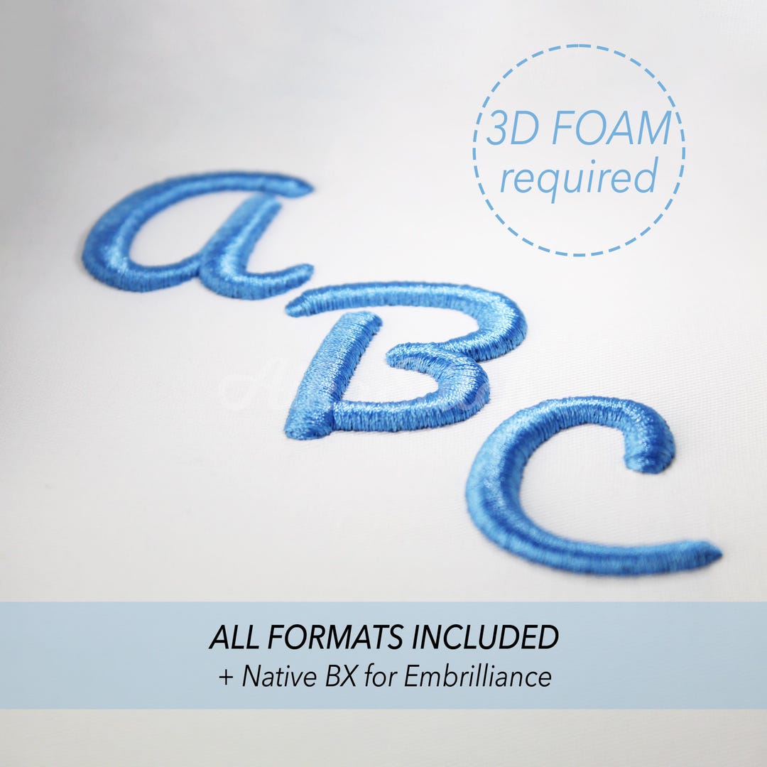 Pacifico 3D Puff Foam Embroidery Font; Script Cursive Alphabet; Satin ...