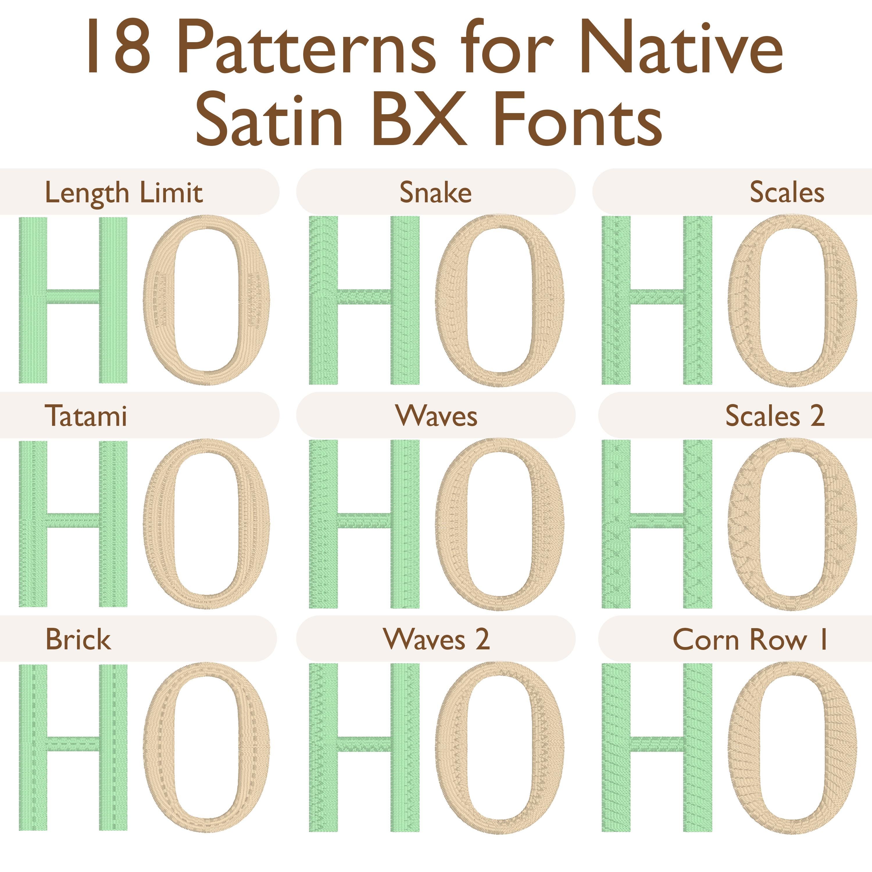 Bundle 50 Fonts Satin Stitch Native Scalable Sizes 0.25 - 8 Inches BX Font Embroidery Text ...