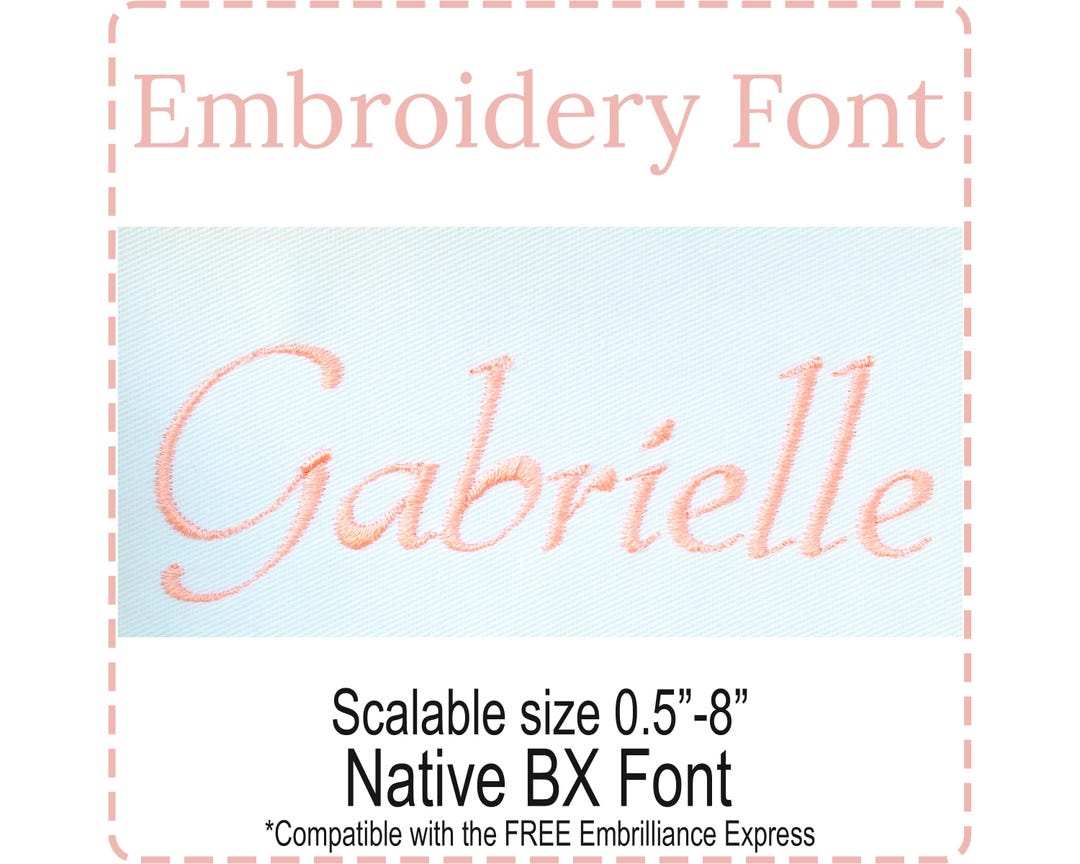 Gabrielle Modern Script Cursive Native BX Scalable Embroidery Font, Satin Stitch Alphabet Pes ...