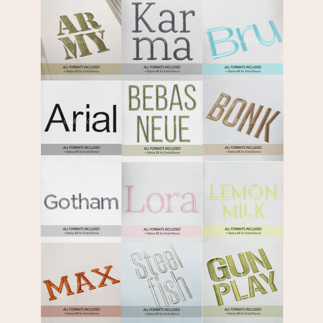Bundle 12 Bold Block Embroidery Fonts; Native Bx Font Alphabet; Satin ...