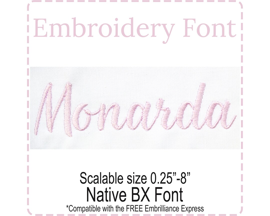 Monarda Modern Cursive Retro Native BX Scalable Embroidery Font, Satin ...