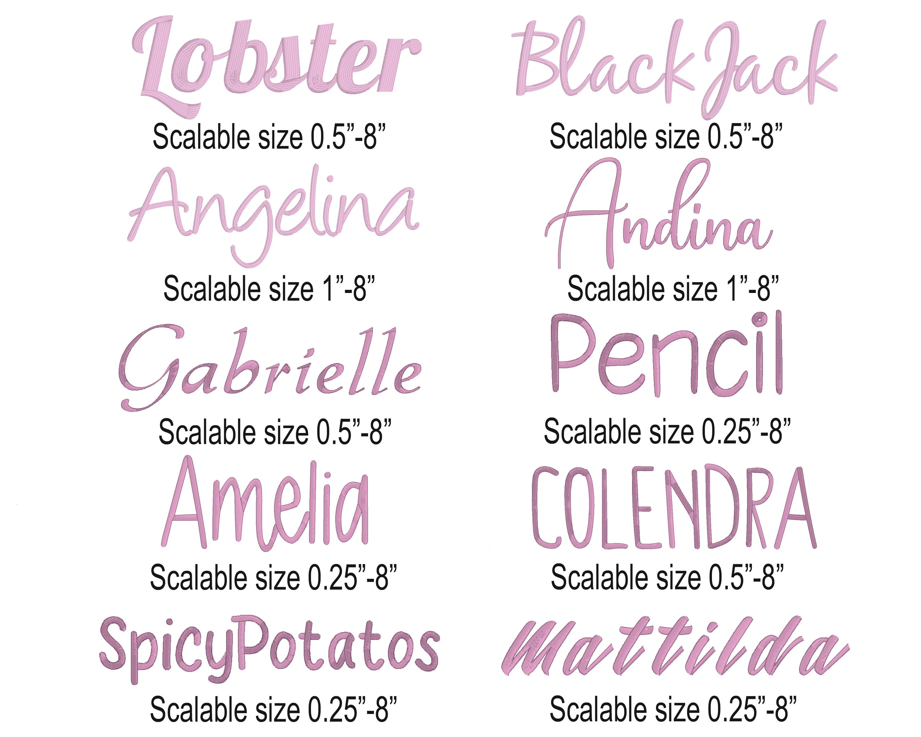 Top 30 Bundle Fonts Satin Stitch Native Scalable Sizes 0.25 - 8 Inches ...