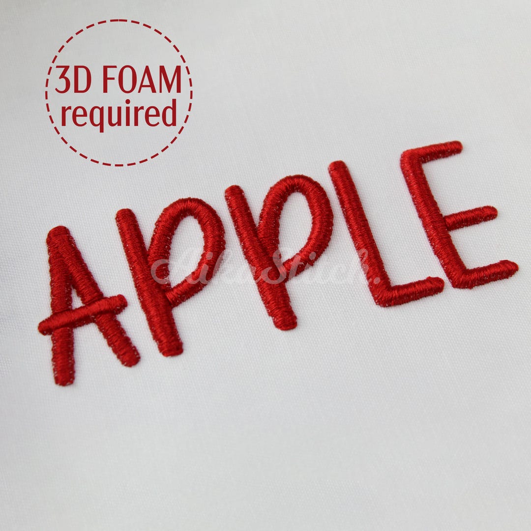 Apple 3D Puff Foam Embroidery Font; Script Cursive Alphabet; Satin ...