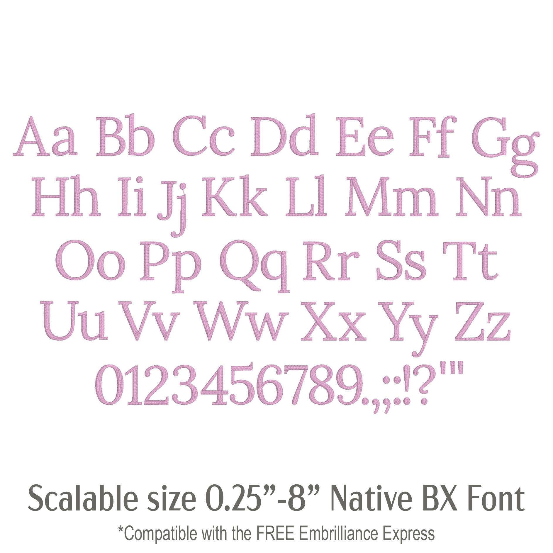 Lora Modern Serif Native BX Scalable Embroidery Font, Satin Stitch ...