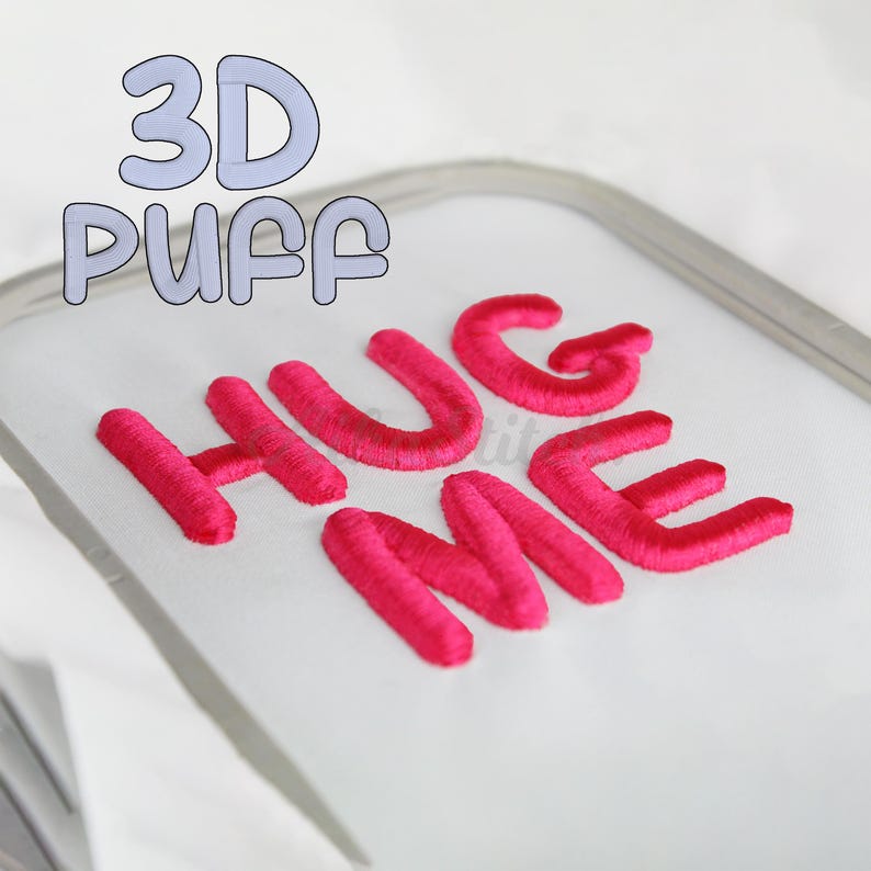 Hug Me 3D Puff Embroidery Font; Script Cursive Alphabet; Satin Stitch ...