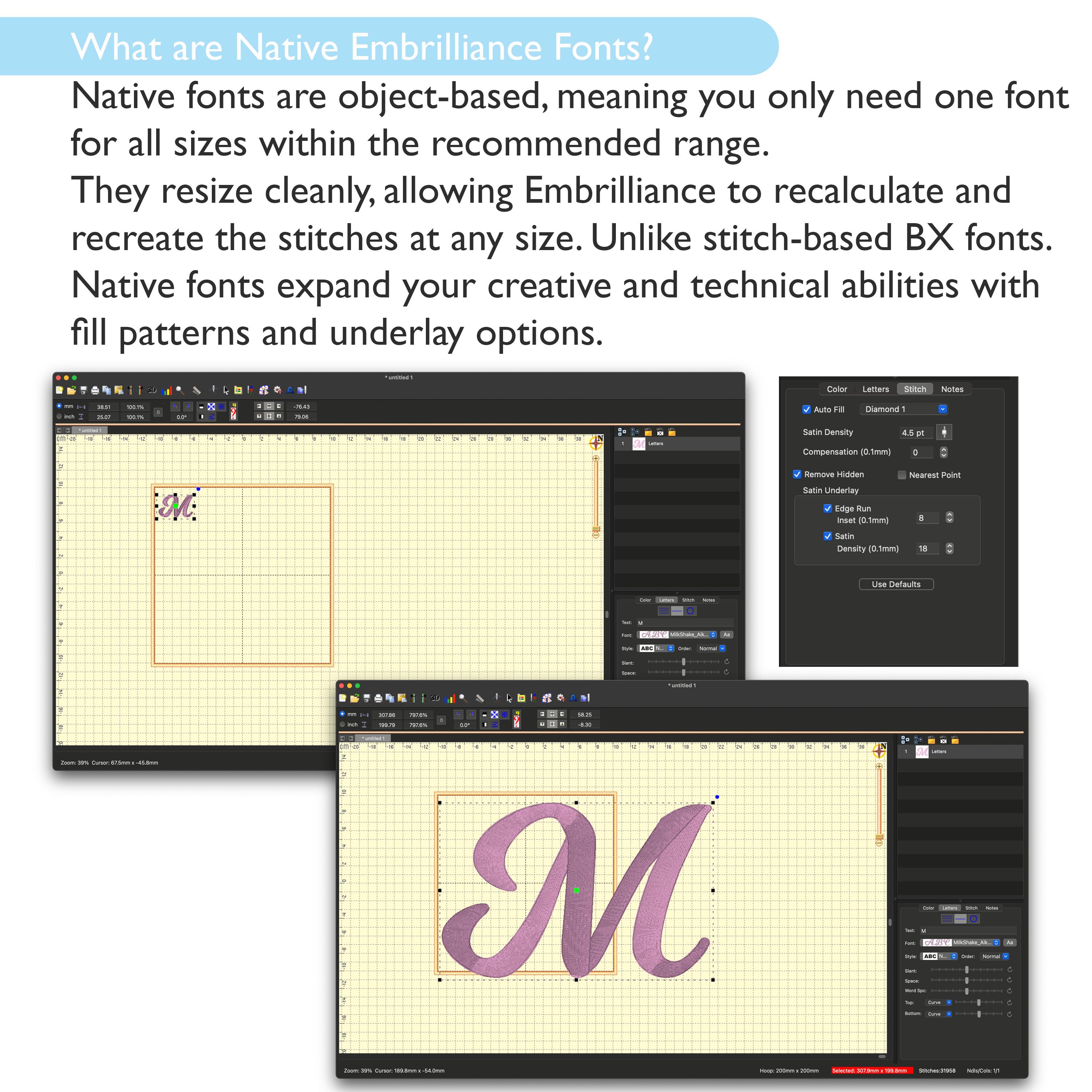 Vogue Modern Serif Basic Native BX Scalable Embroidery Font, Satin ...