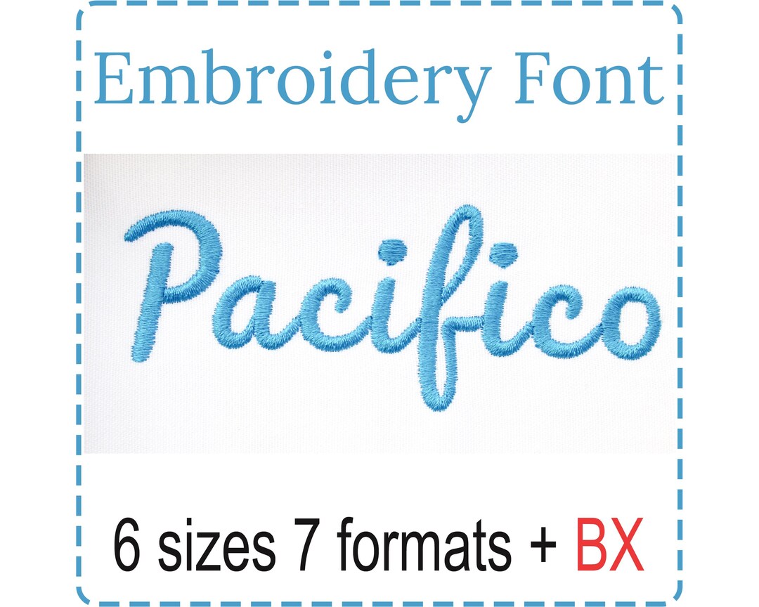 Pacifico Modern Script Cursive Embroidery Font, Satin Stitch BX ...