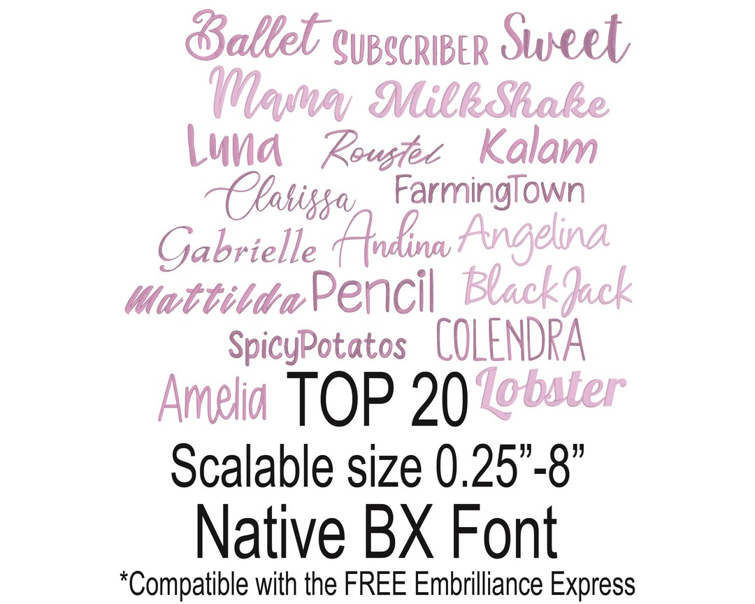Top 20 Bundle Fonts Satin Stitch Native Scalable Sizes 0.25 - 8 Inches ...