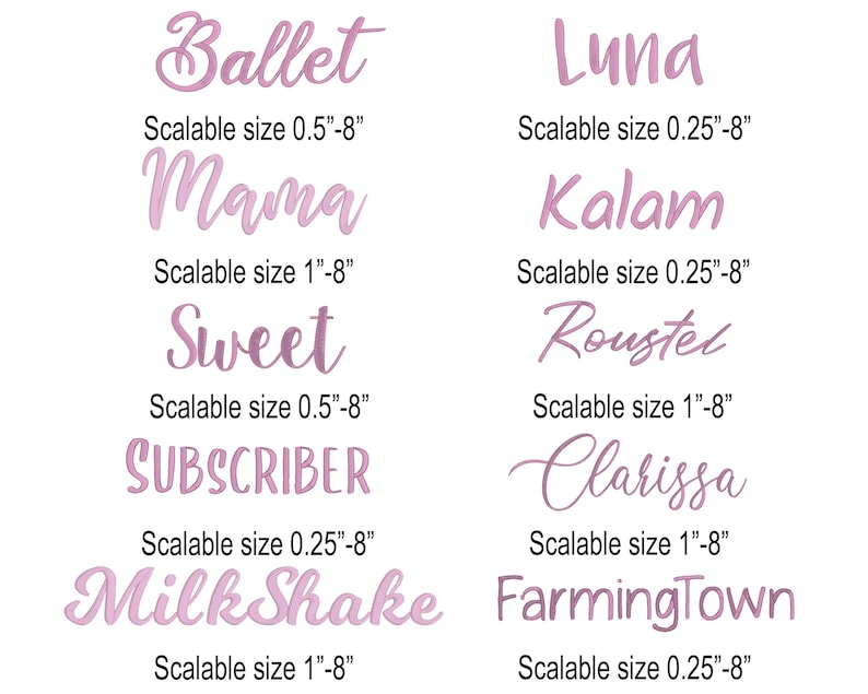 Top 30 Bundle Fonts Satin Stitch Native Scalable Sizes 0.25 - 8 Inches ...
