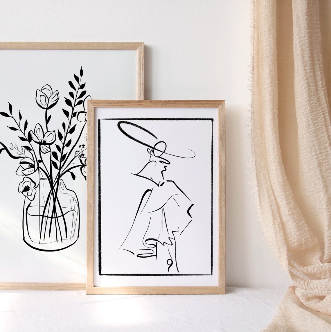 Female Fashion Model Line Art Black and White Modern Print - Etsy