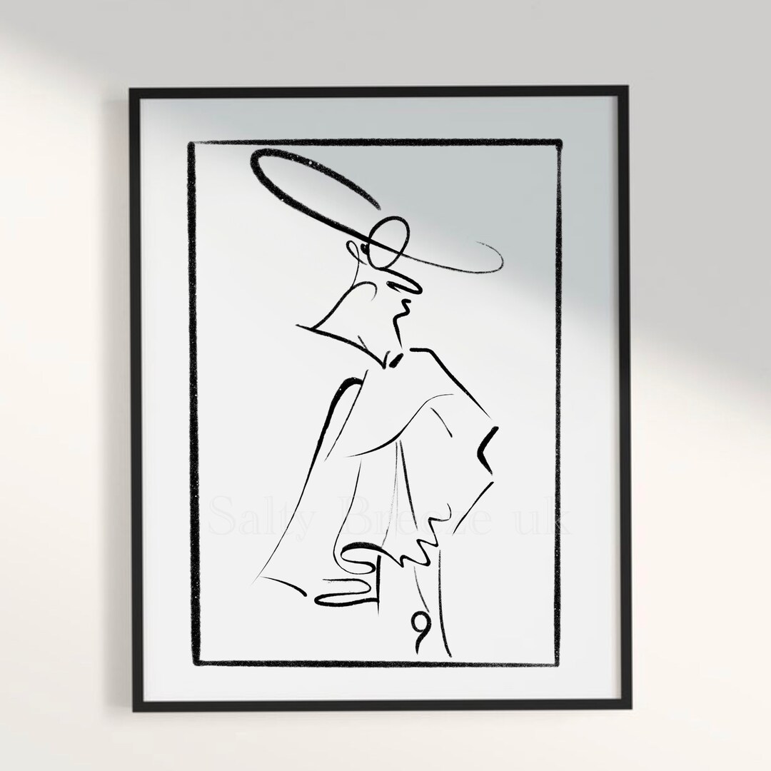 Female Fashion Model Line Art, Black and White Modern Print, Fashion ...